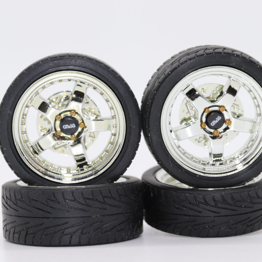 RDM 1.18 5 Spoke Wheels with tyres Full set 2 front and 2 rear chrome ...